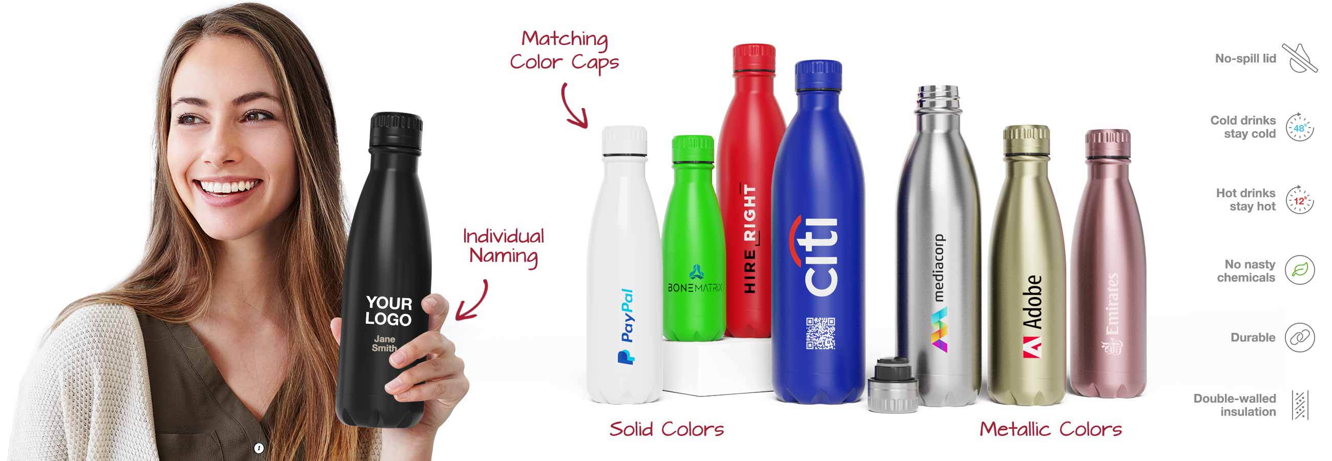 Double Walled Water Bottles Personalized, Nova Pure
